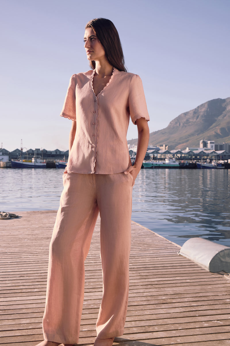 Rose Springbok Top | Organic Linen Button-down Top – SandByShirin